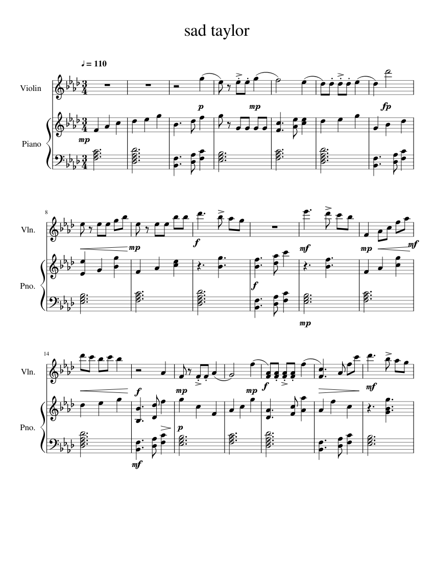 sad tt Sheet music for Piano, Violin (Solo) | Musescore.com