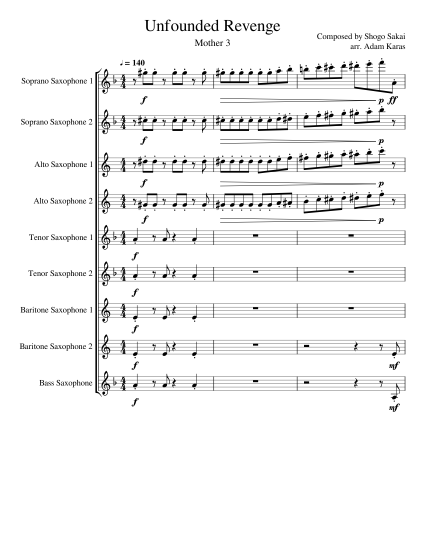 Unfounded Revenge for Sax Choir Sheet music for Saxophone alto ...