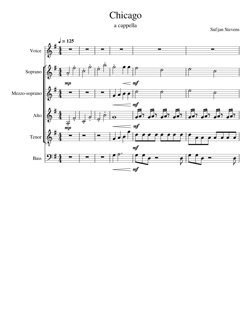 Chicago – Sufjan Stevens Chicago Sheet music for Soprano, Alto, Tenor ...