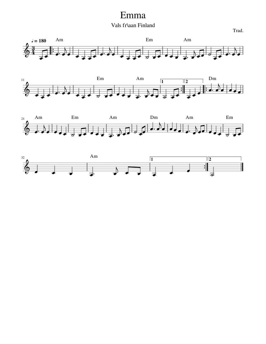 Traditional music - Emma Sheet music for Piano (Solo) Easy | Musescore.com