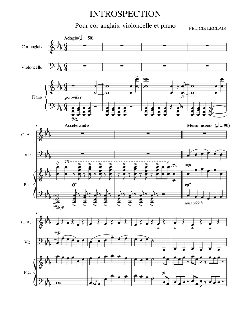 introspection Sheet music for Piano, Oboe, Cello (Mixed Trio ...