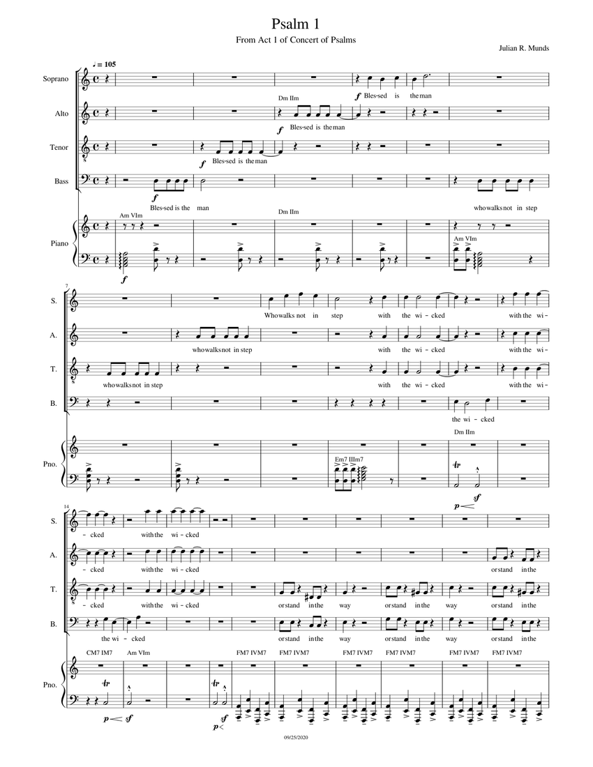 Psalm 1 for Weill Ensemble (Piano reduction) - Julian R. Munds Sheet ...