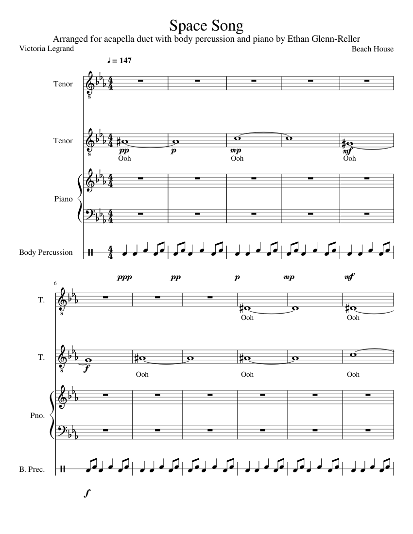 Space Song (Beach House arrangement) Sheet Music for Piano, Tenor ...