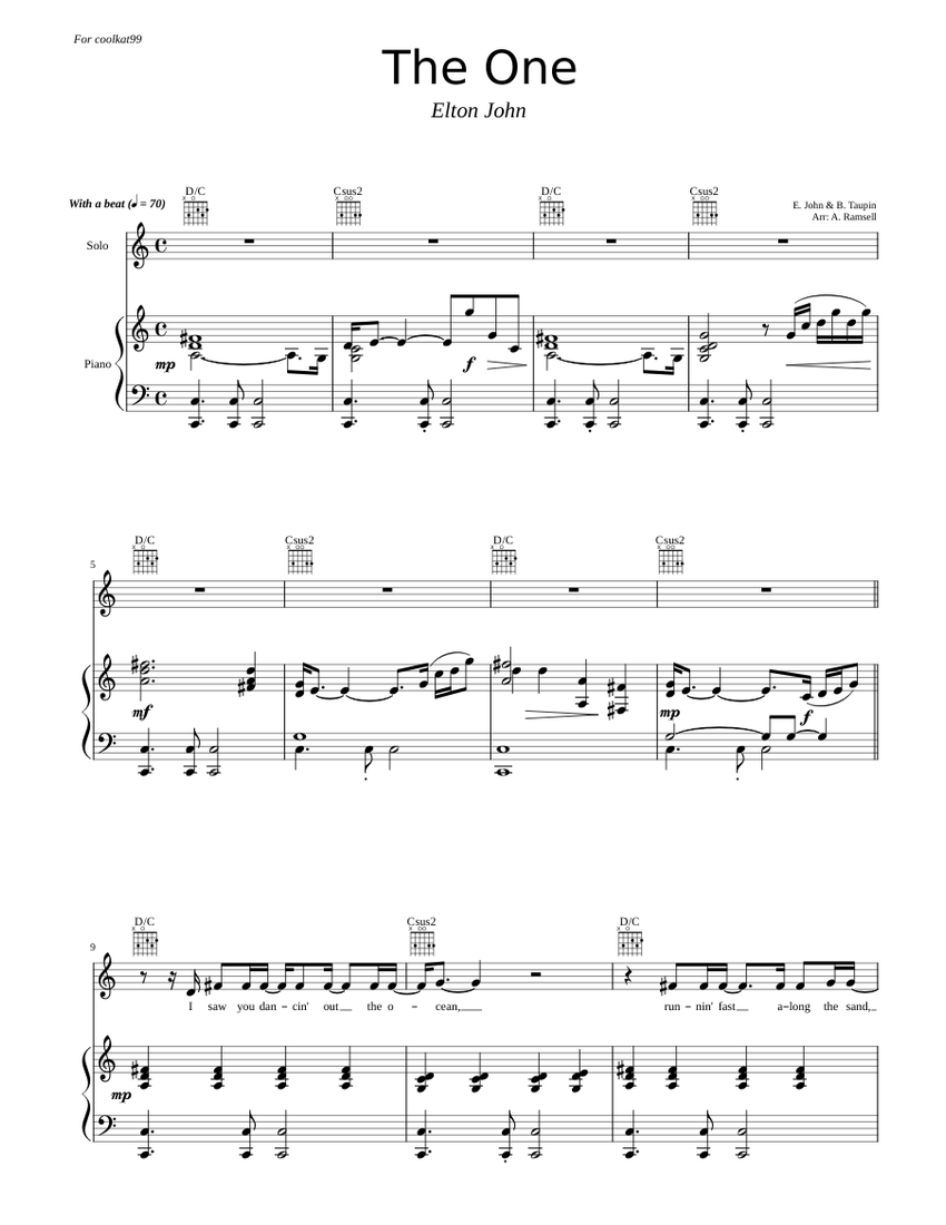 The One - Elton John Sheet music for Piano, Vocals (Piano-Voice-Guitar ...