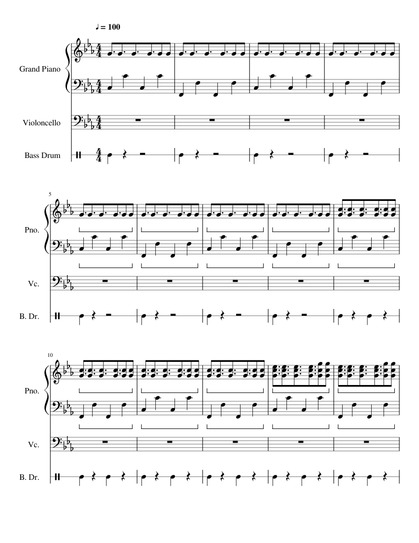 weird piano space thing Sheet music for Piano, Cello, Bass drum (Mixed ...