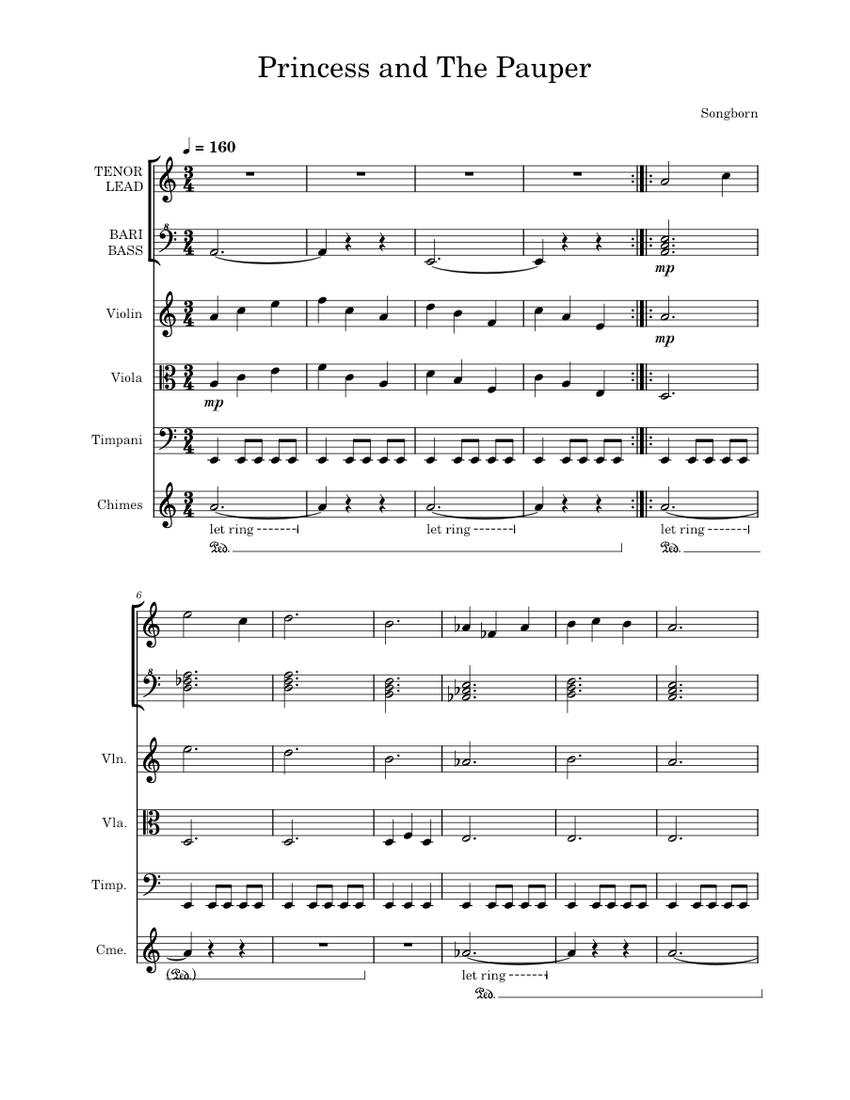 Princess and The Pauper Sheet music for Soprano, Alto, Timpani, Violin ...