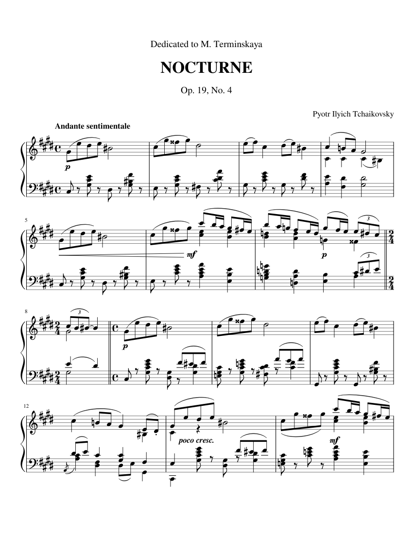 Nocturne in C♯ minor | Op. 19 No. 4 | Pyotr Ilyich Tchaikovsky Sheet ...