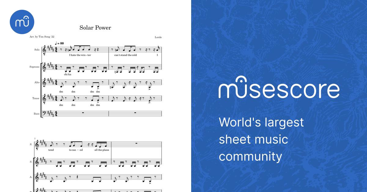 Solar power – Lorde Solar Power Sheet Music for Piano, Soprano, Alto ...
