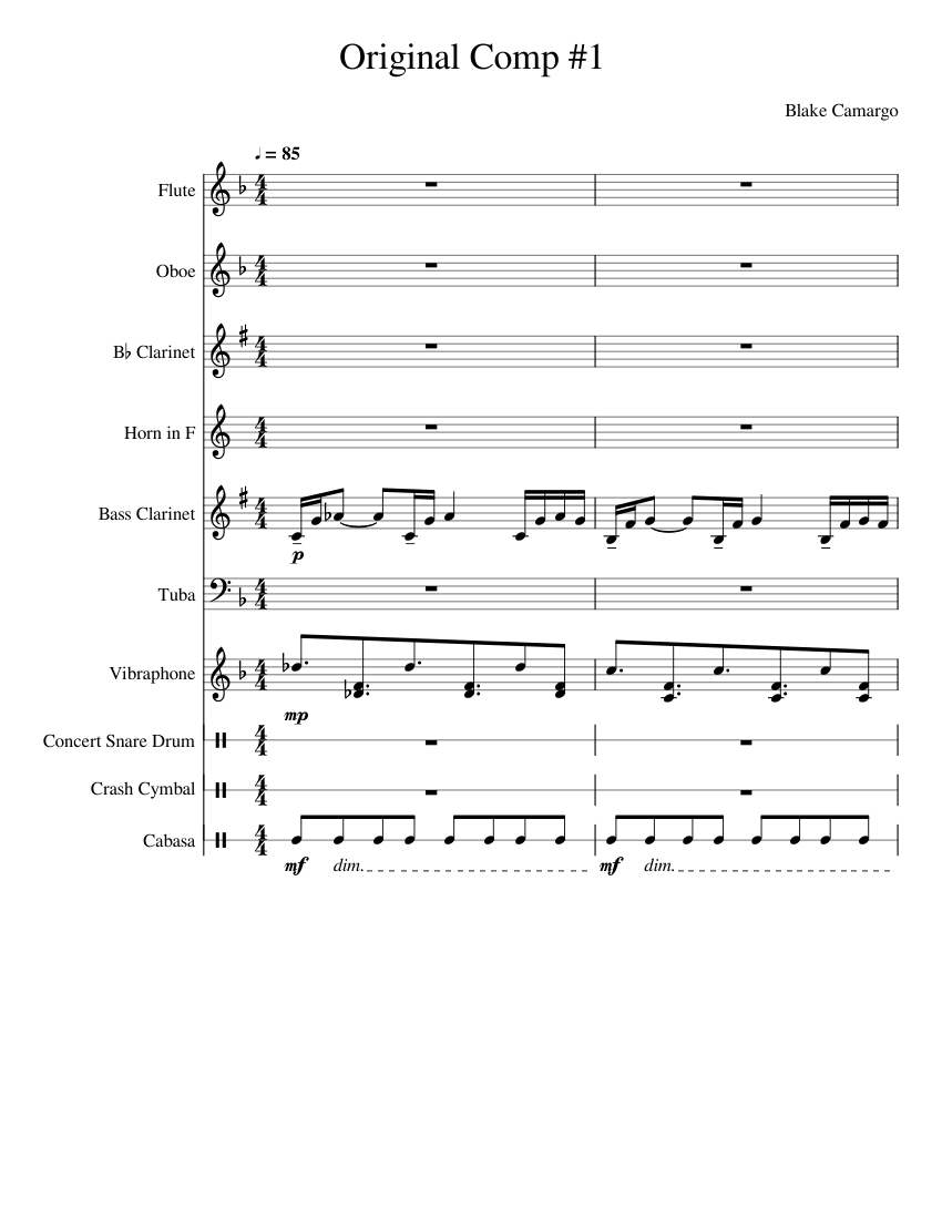 Penguin Music #1 Sheet music for Tuba, Flute, Oboe, Clarinet in b-flat ...