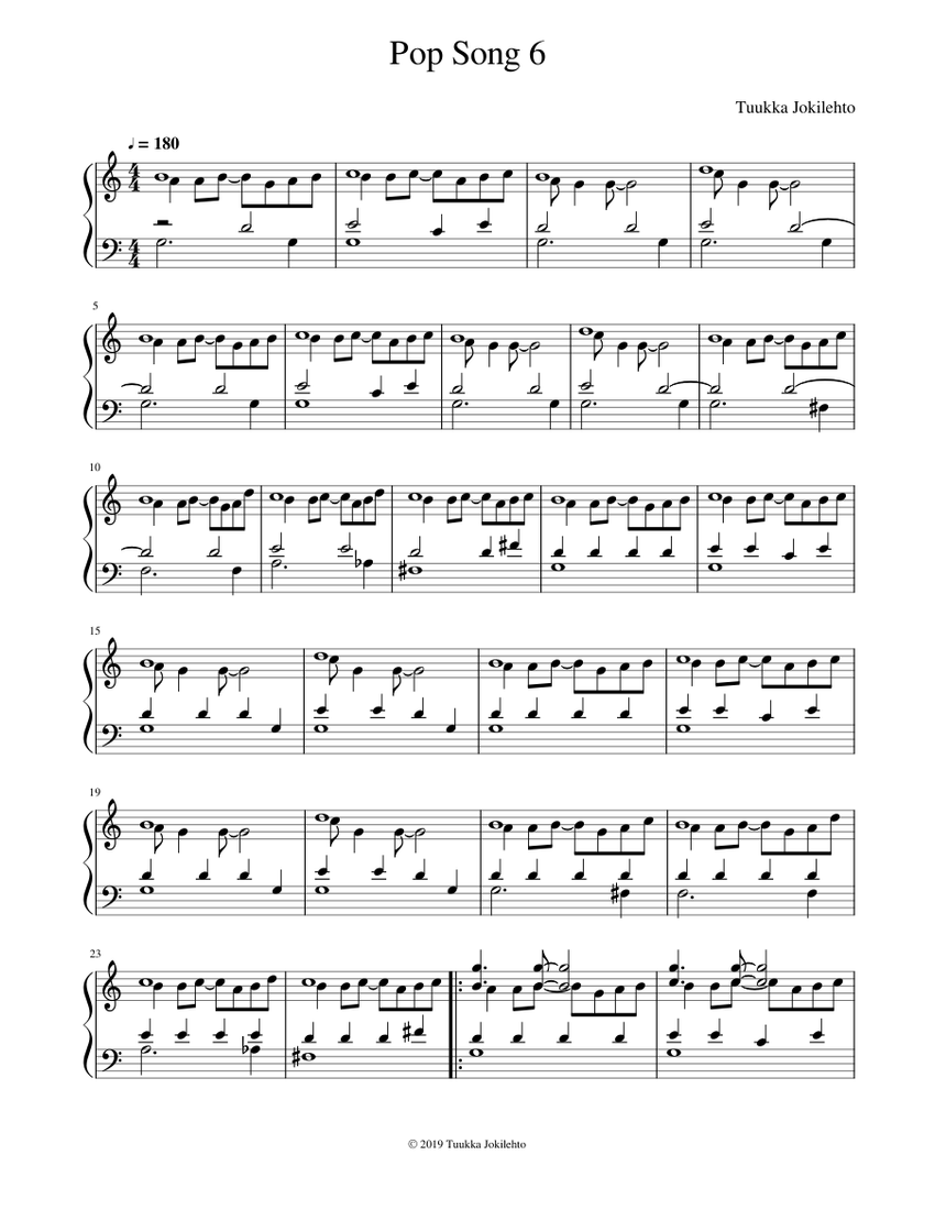 Pop Song 6 Sheet Music for Piano (Solo) Easy | MuseScore.com
