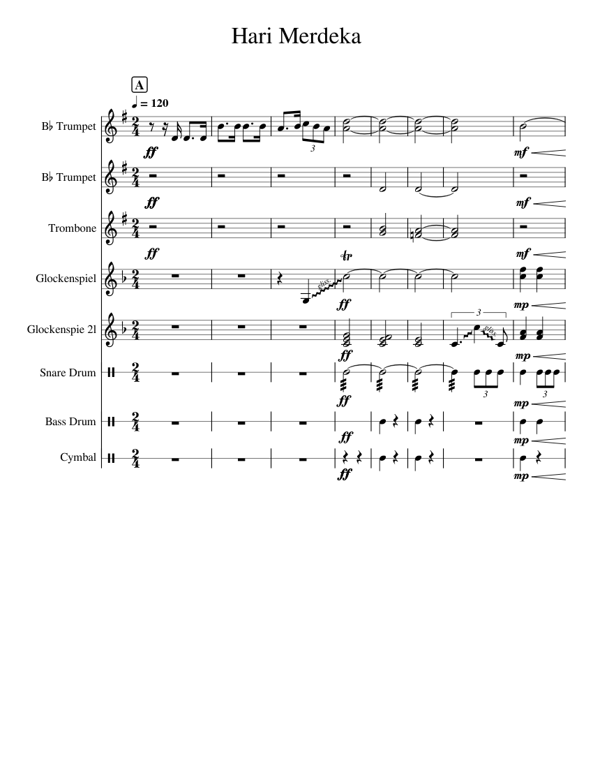 Hari Merdeka Sheet Music for Trombone, Trumpet in b-flat, Glockenspiel ...