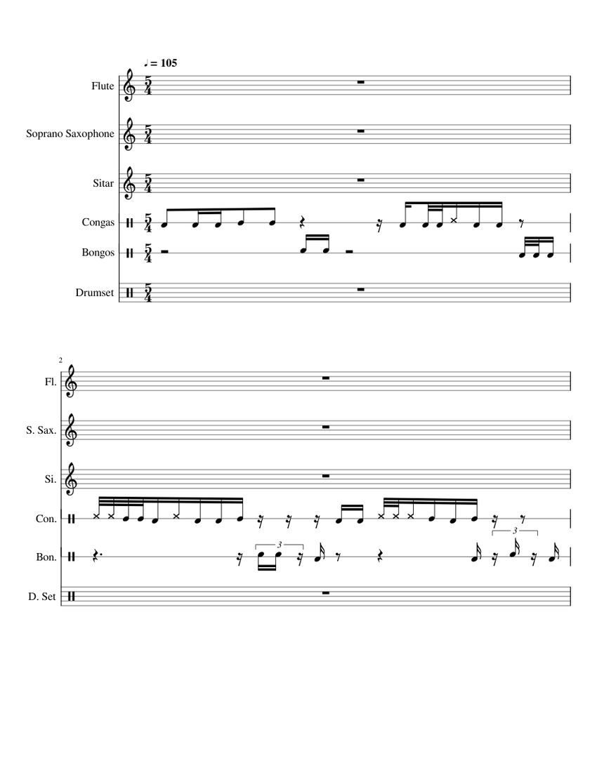congas and bongos battle Sheet Music for Flute, Drum group, Saxophone ...