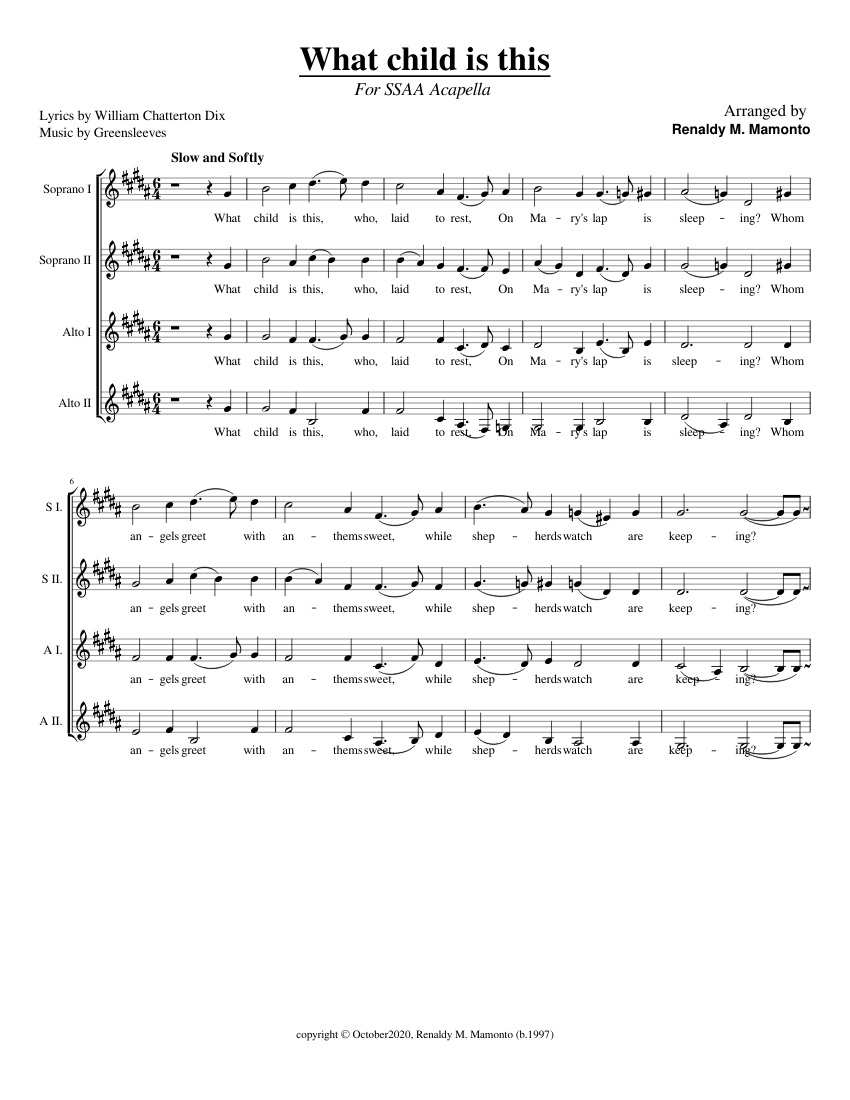 What child is this Sheet Music for Soprano, Alto (Choral) | MuseScore.com