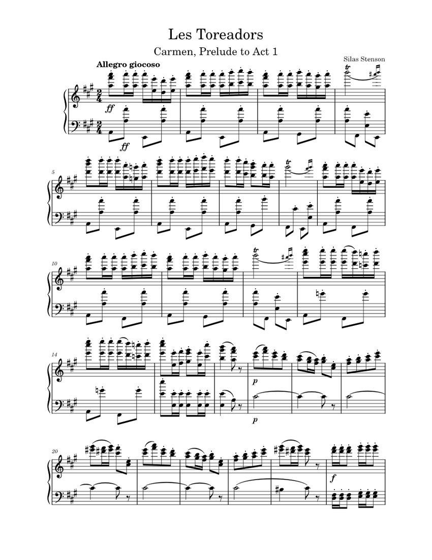 Les Toréadors – Georges Bizet Les Toreadors For Piano Sheet Music for ...