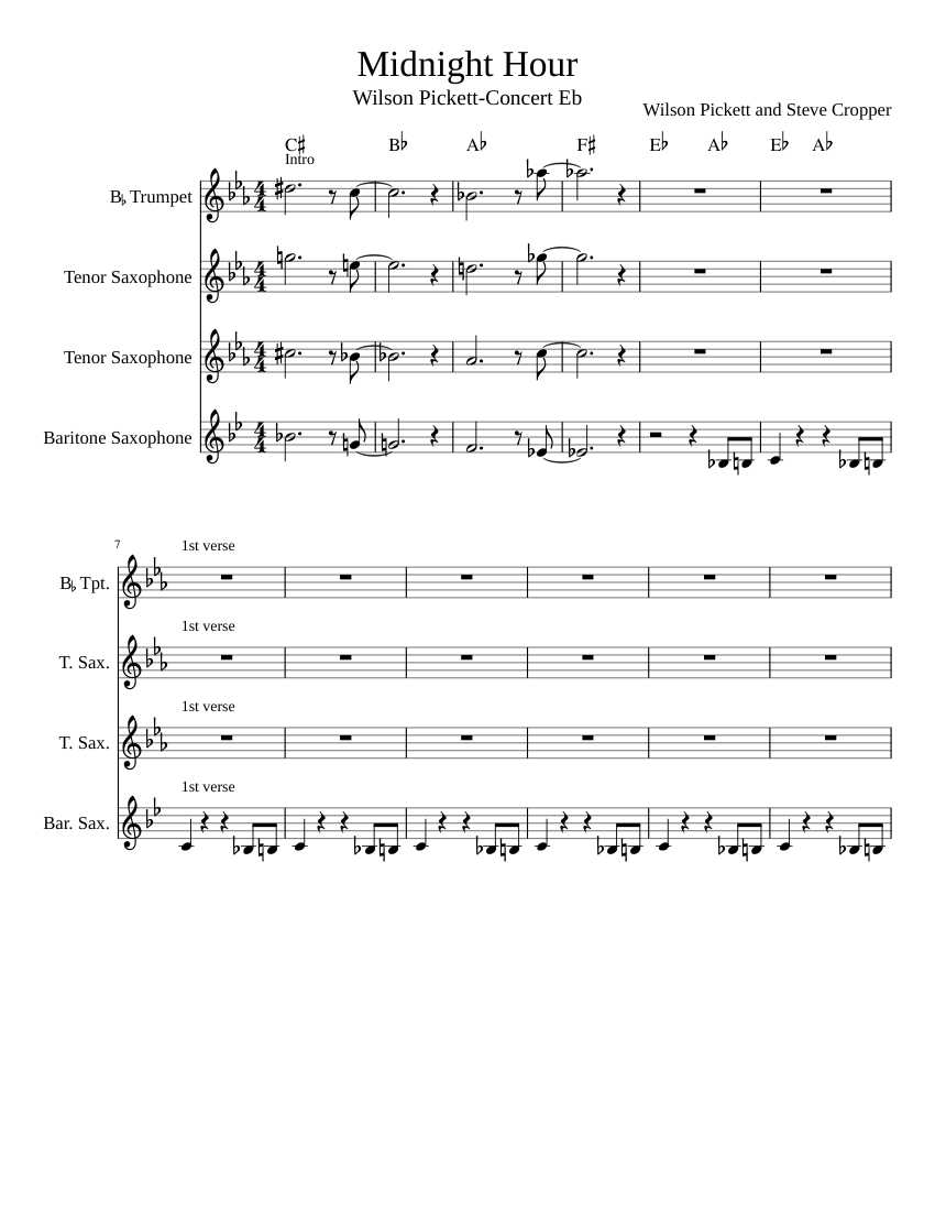 Midnight Hour Sheet Music with Chords for Cornet, Saxophone tenor ...