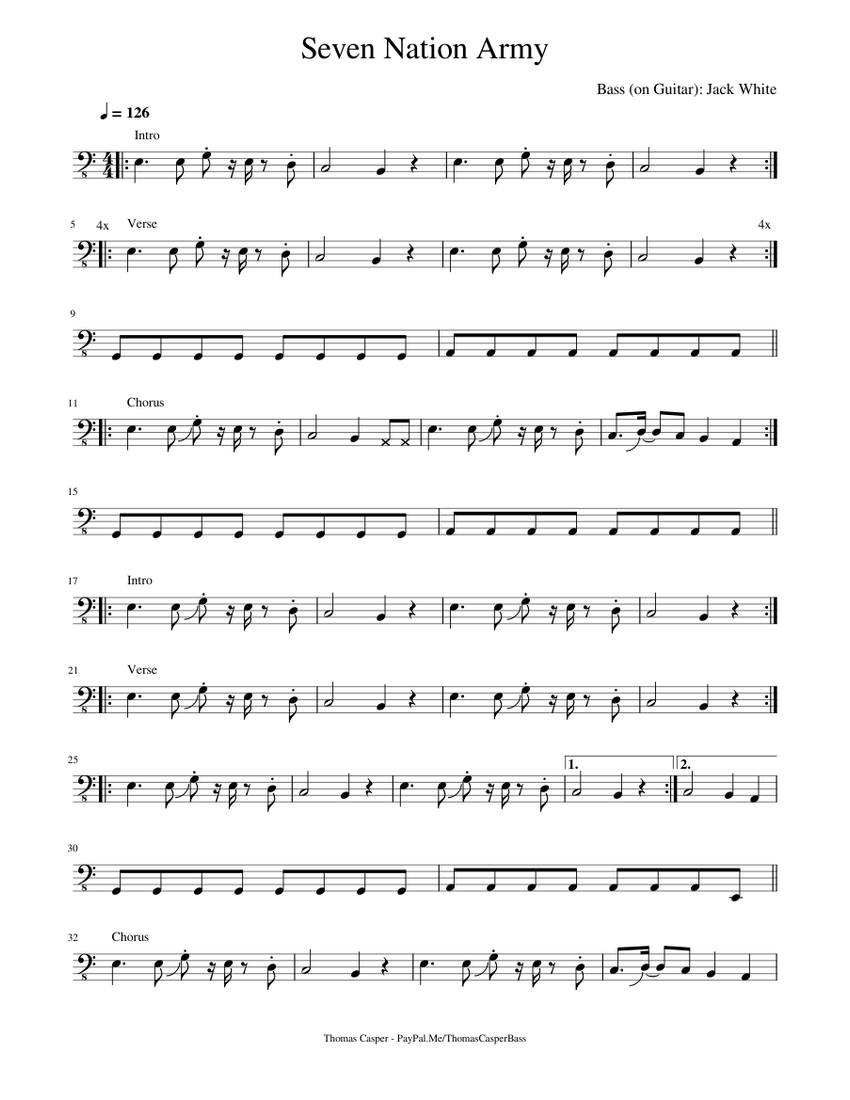 Seven Nation Army - Bass Transkription - piano tutorial