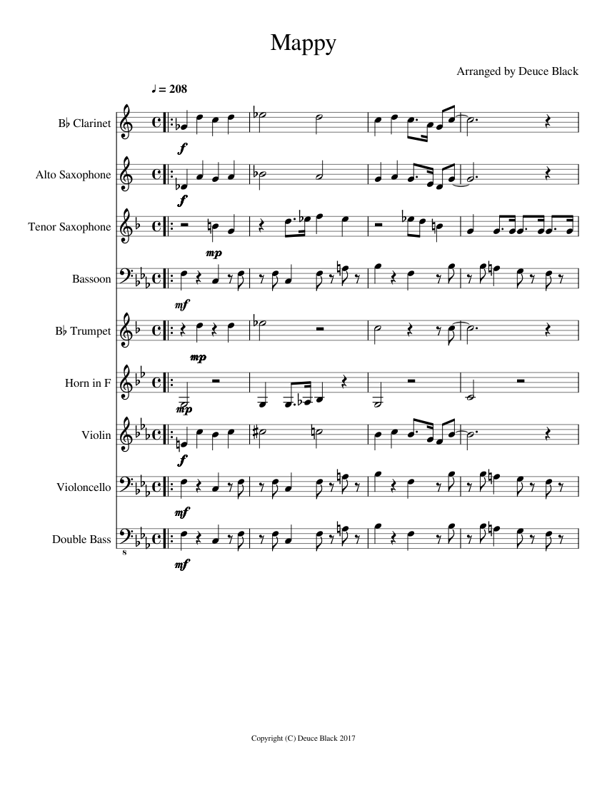 Mappy Theme in E flat major Sheet Music for Clarinet in b-flat, Bassoon ...