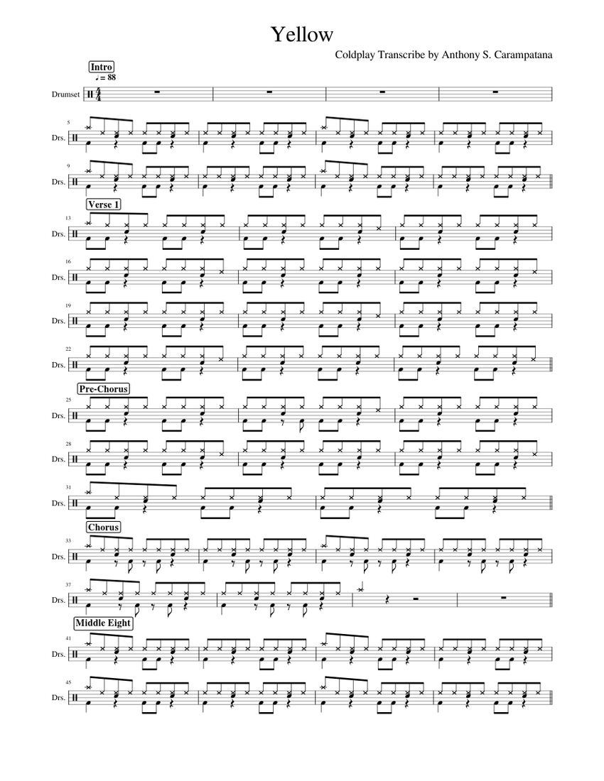Yellow Sheet music for Drum group (Solo) | Musescore.com