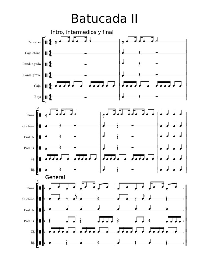 Batucada 2 Sheet music for Snare drum, Bass drum, Woodblock, Bongo ...