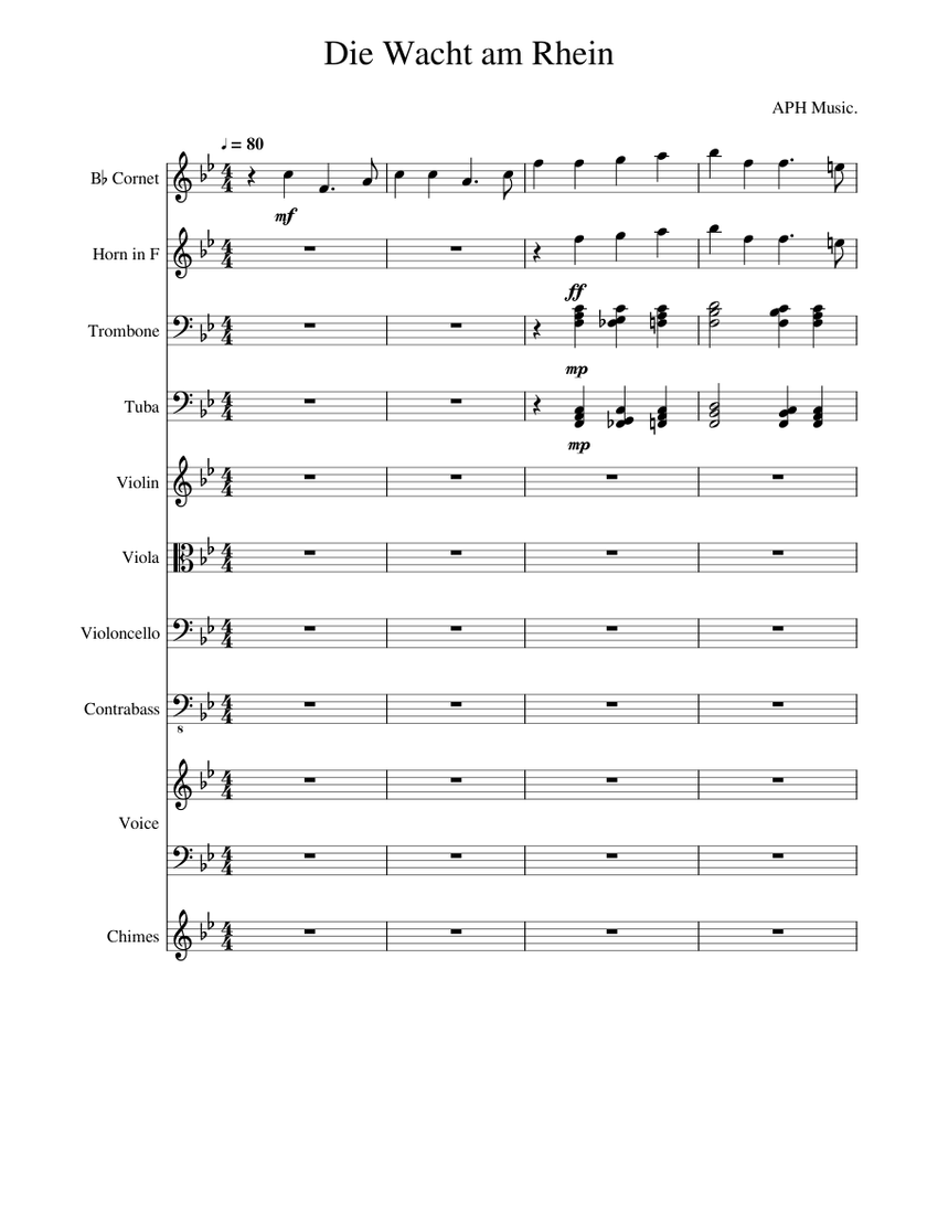 Die Wacht am Rhein Sheet music for Trombone, Cornet, Tuba, Vocals ...
