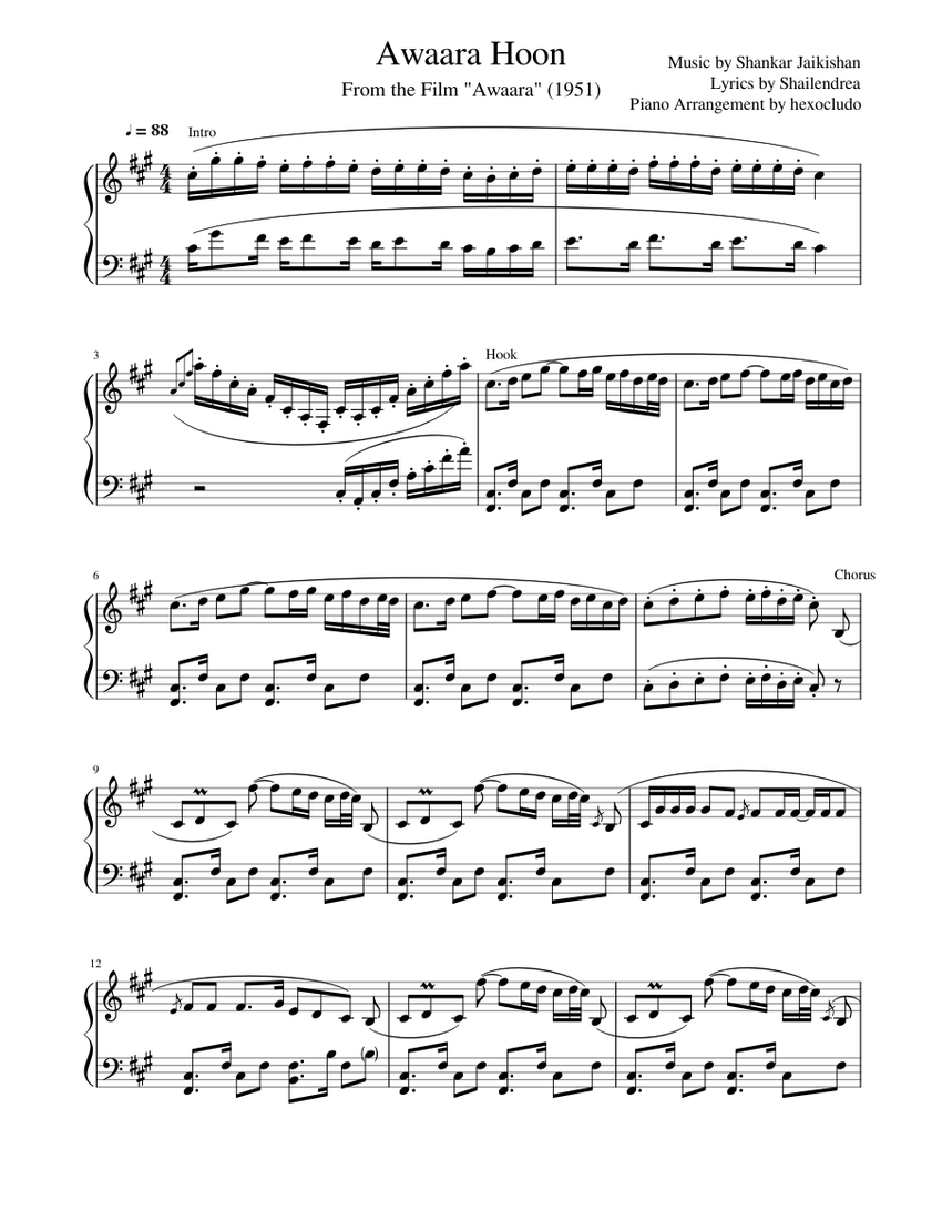 Awaara Hoon from "Awaara" Sheet Music for Piano (Solo) | MuseScore.com