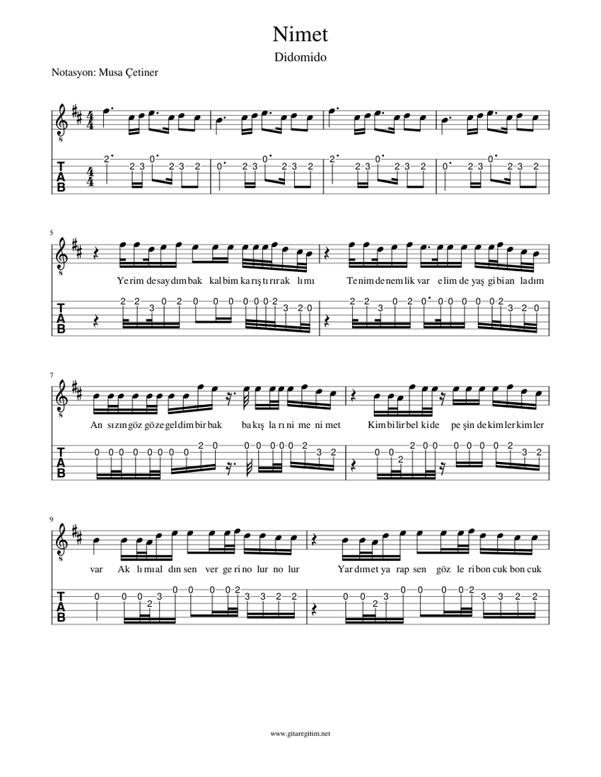 Nimet Sheet Music and Tab for Guitar (Solo) | MuseScore.com