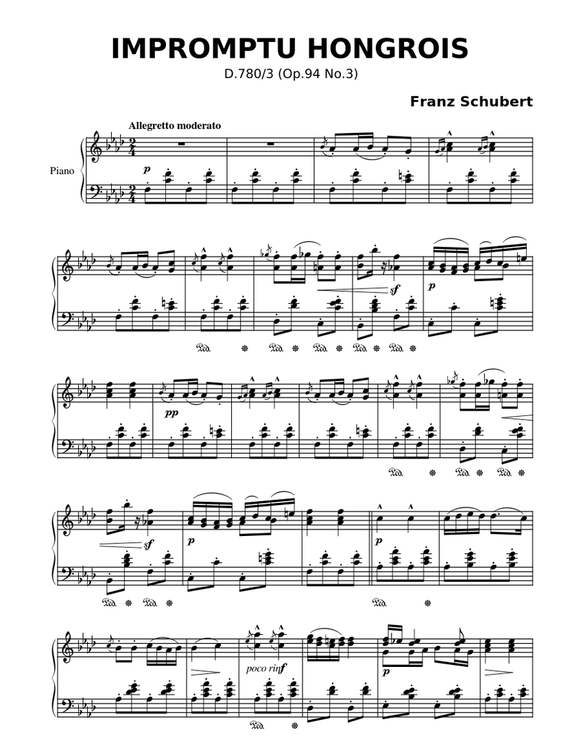 IMPROMPTU HONGROIS (Franz Schubert) Sheet music for Piano (Solo ...