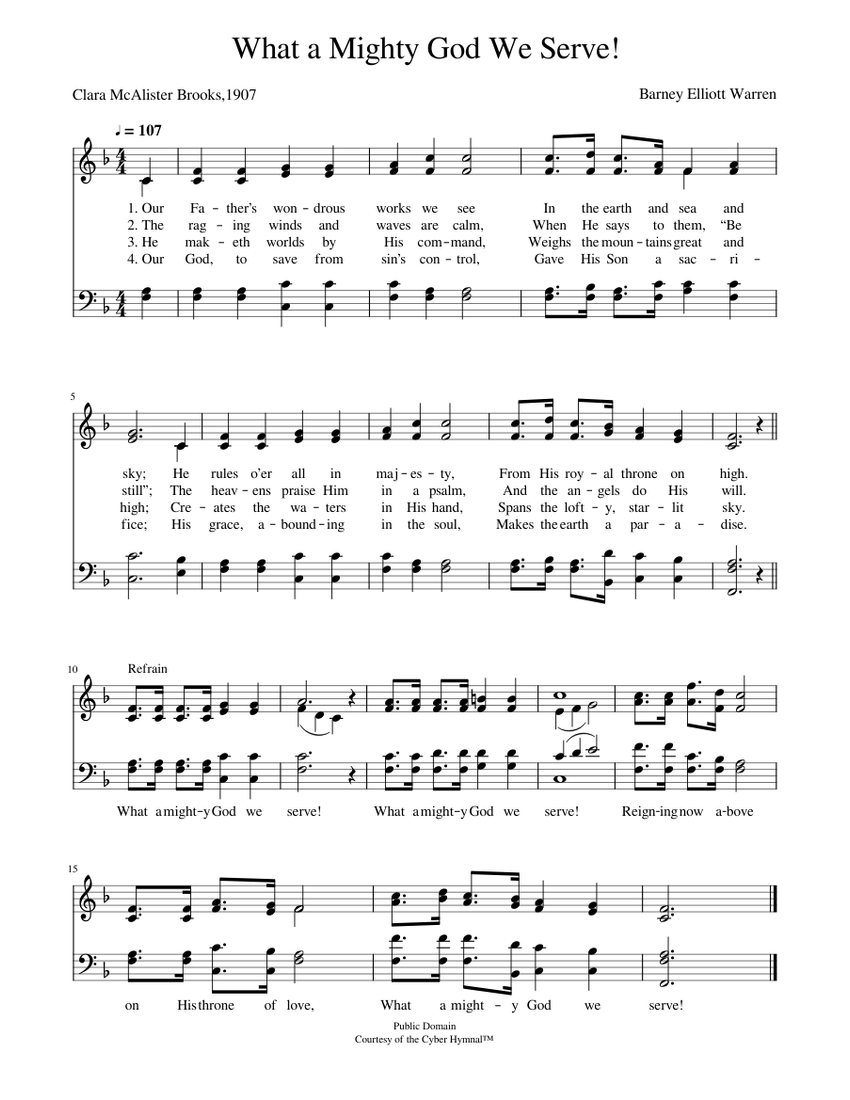 What a mighty god we serve! - Barney E. Warren Sheet Music for Piano ...