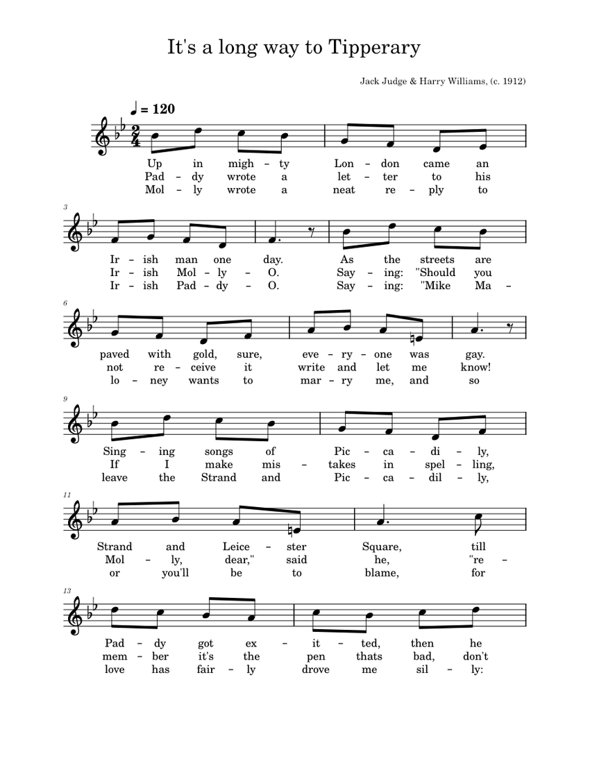 It's a Long Way to Tipperary – Jack Judge and Harry Williams Sheet ...