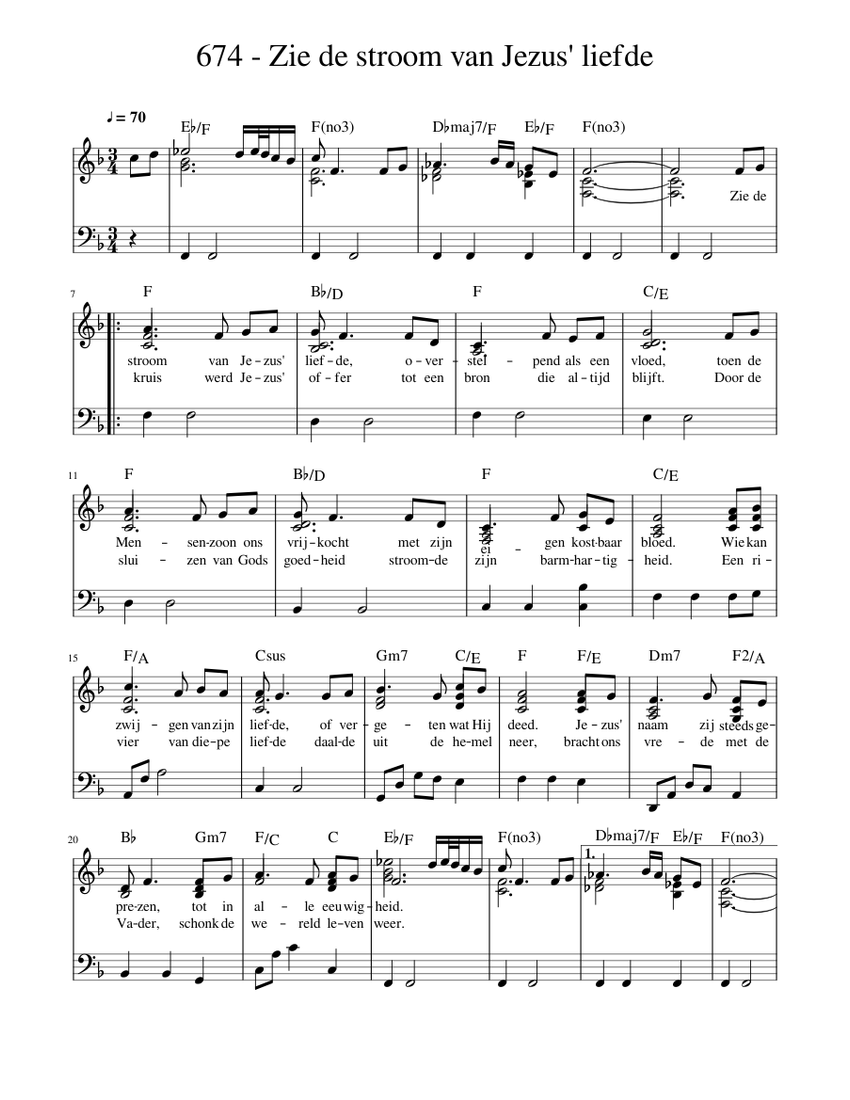 674 - Zie de stroom van Jezus' liefde Sheet music for Piano (Solo ...