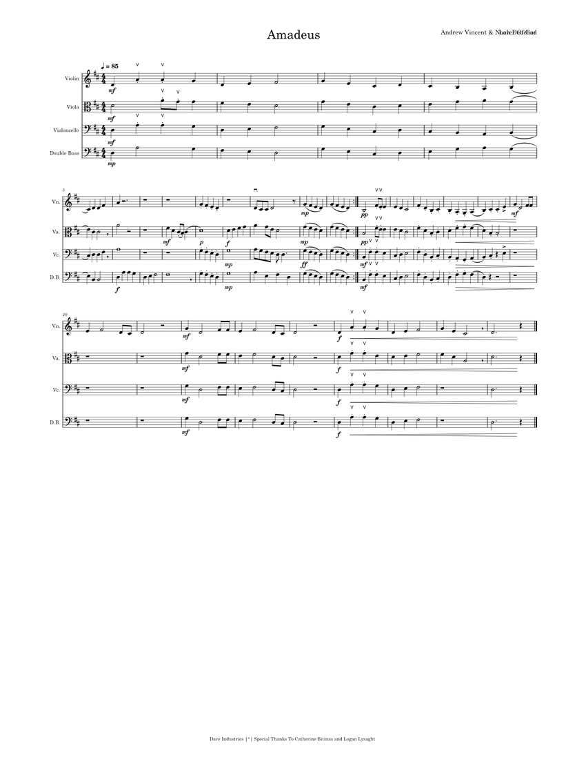 Amadeus - Andrew Vincent & Noah Deuchar Or DAVe Sheet music for Violin ...
