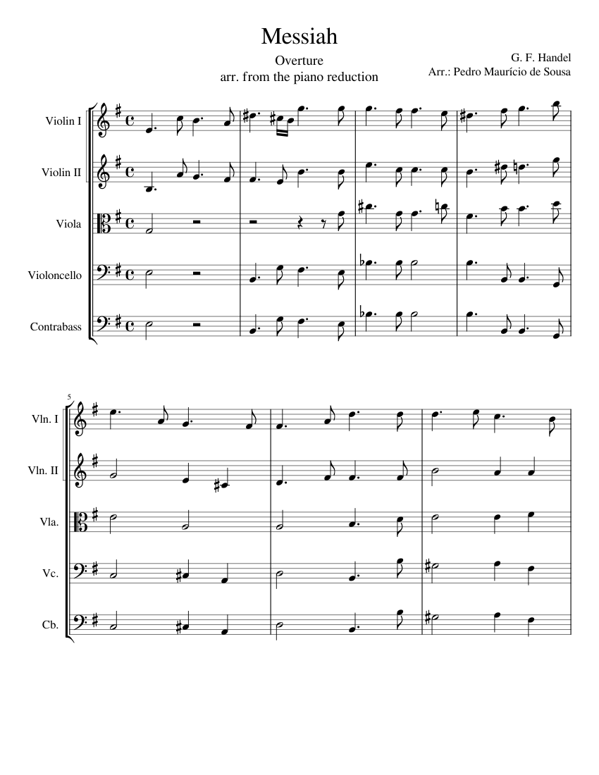 Messiah Overture Strings arr Sheet Music for Contrabass, Violin, Viola ...