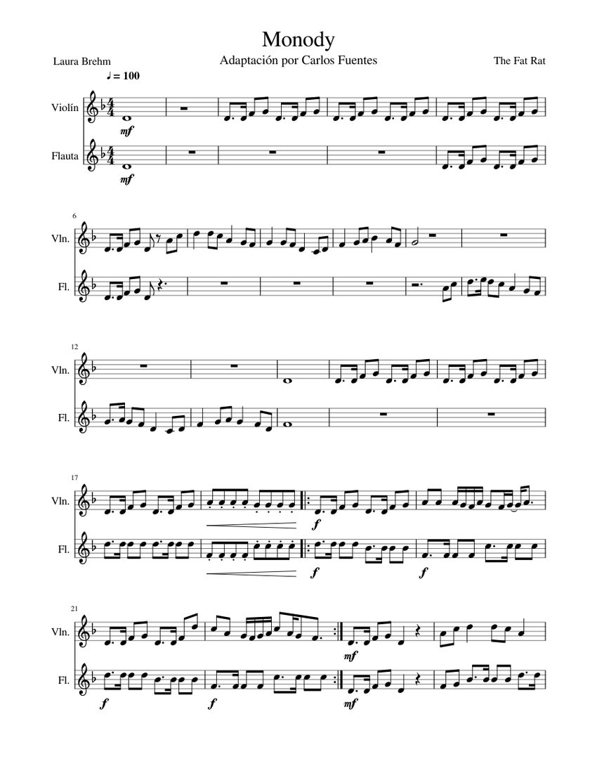 Monody Violin Flauta Sheet music for Flute, Violin (Mixed Duet ...