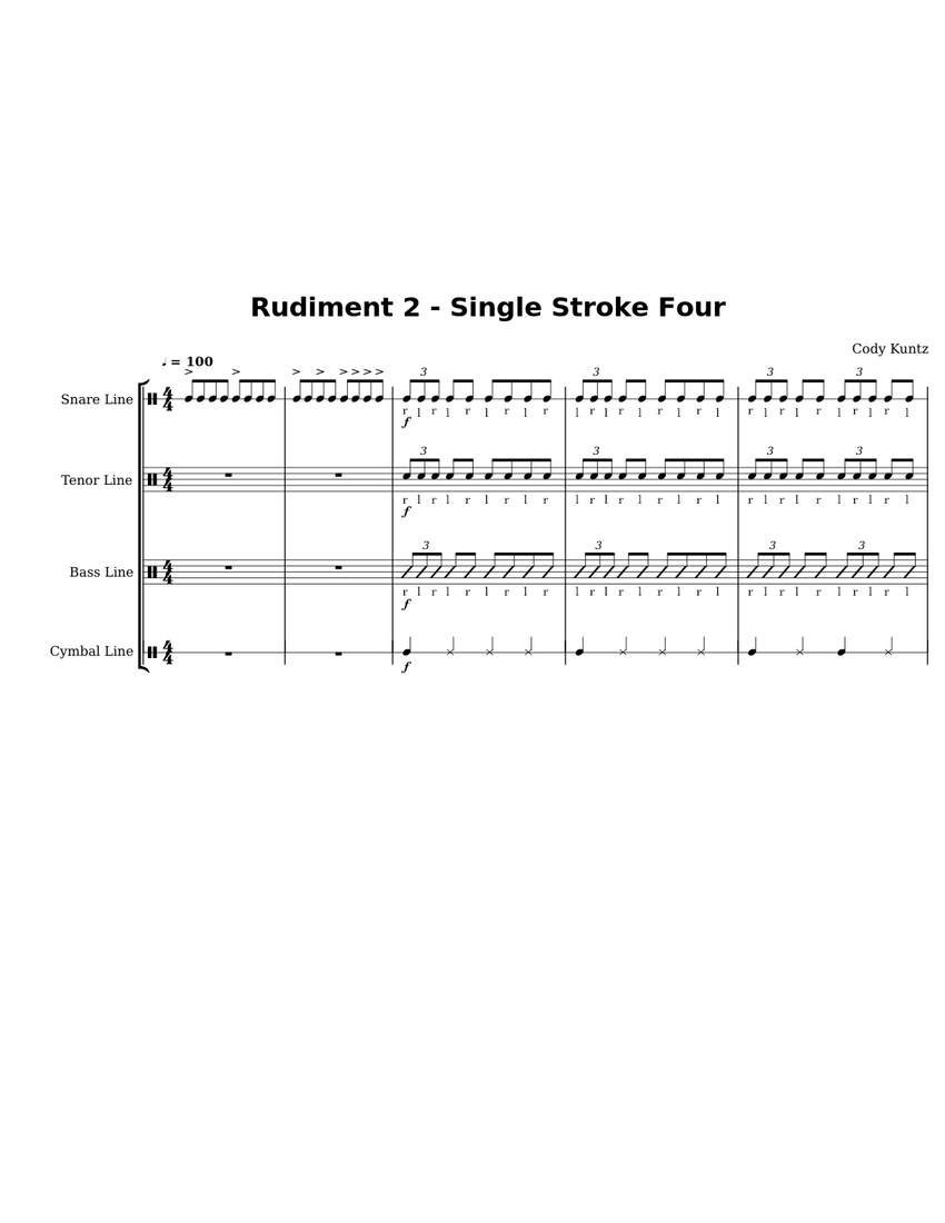 Rudiment 2 - Single Stroke Four Sheet music for Snare drum, Crash ...