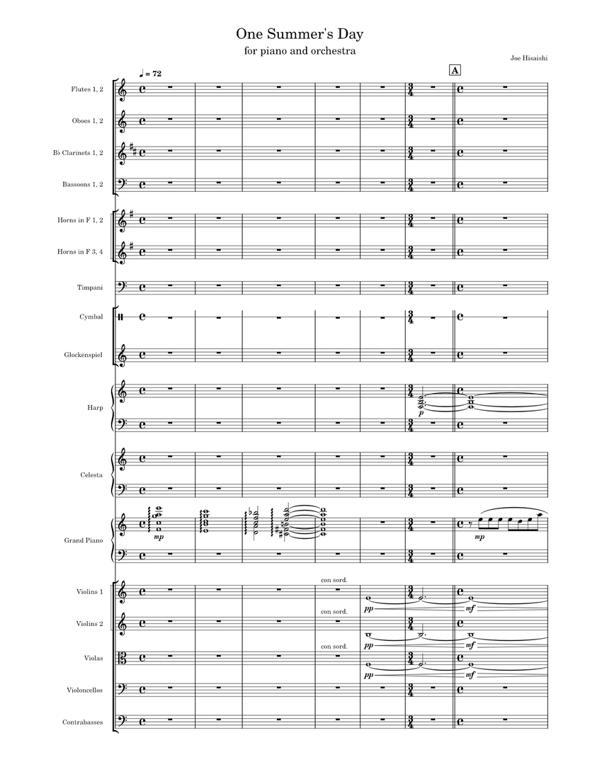 One Summer's Day - Piano and Orchestra Sheet Music for Piano, Celesta ...