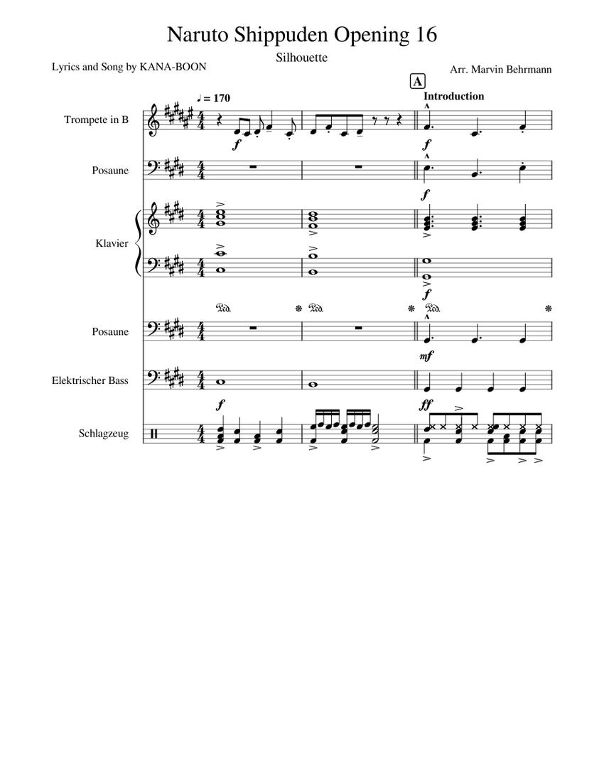 Naruto Shippuden Opening 16 Sheet Music for Piano, Trombone, Trumpet in ...