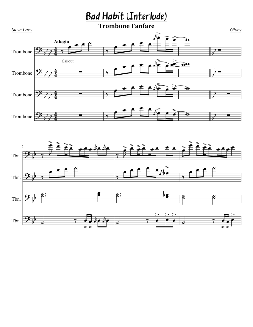Bad Habit (Interlude) - Steve Lacy Sheet music for Trombone (Brass Quintet) | Musescore.com
