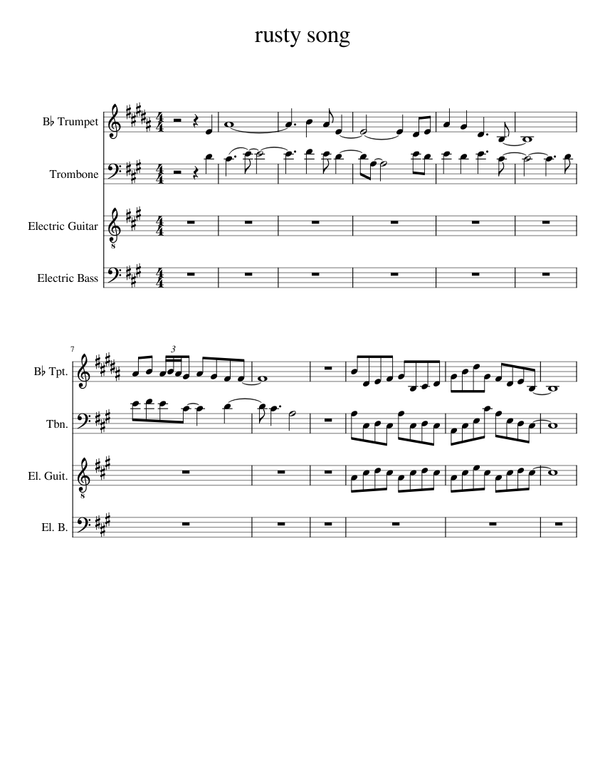 rusty_song Sheet music for Trombone, Trumpet in b-flat, Guitar, Bass ...