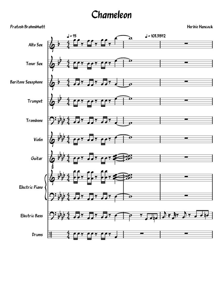 Chameleon Sheet Music for Piano, Trombone, Saxophone alto, Saxophone ...