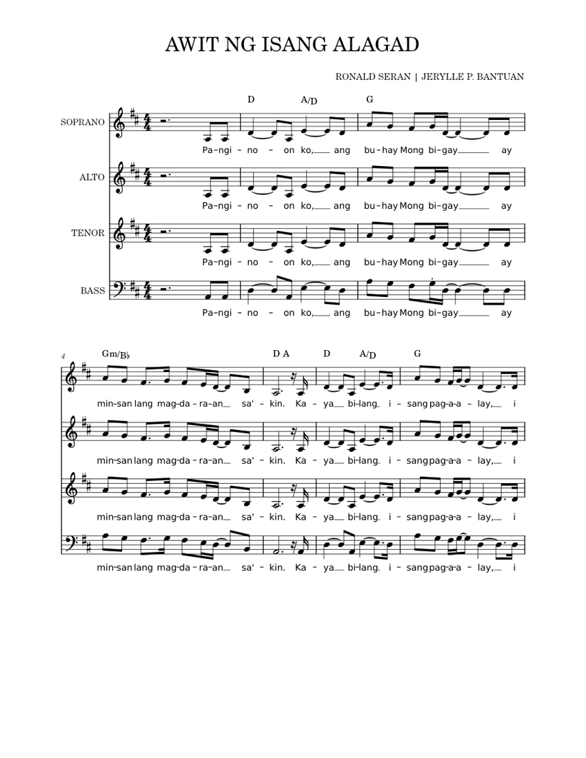 Awit Ng Isang Alagad – Ronald Seran Sheet Music for Vocals (SATB ...