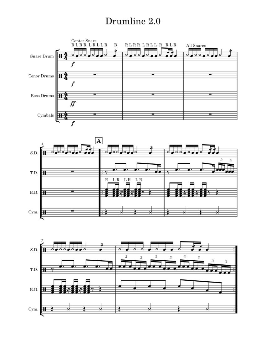 Drumline 2.0 Sheet Music for Snare drum, Crash, Tenor drum, Bass drum ...