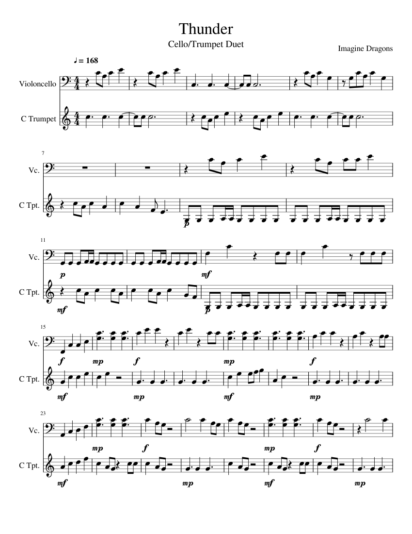 Thunder Sheet Music for Cello, Trumpet in c (Mixed Duet) | MuseScore.com