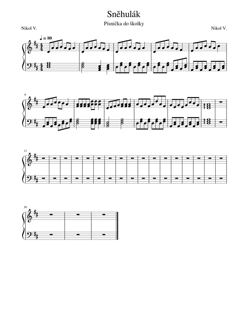 Sněhulák - Nikol V. Sheet music for Piano (Solo) | Musescore.com