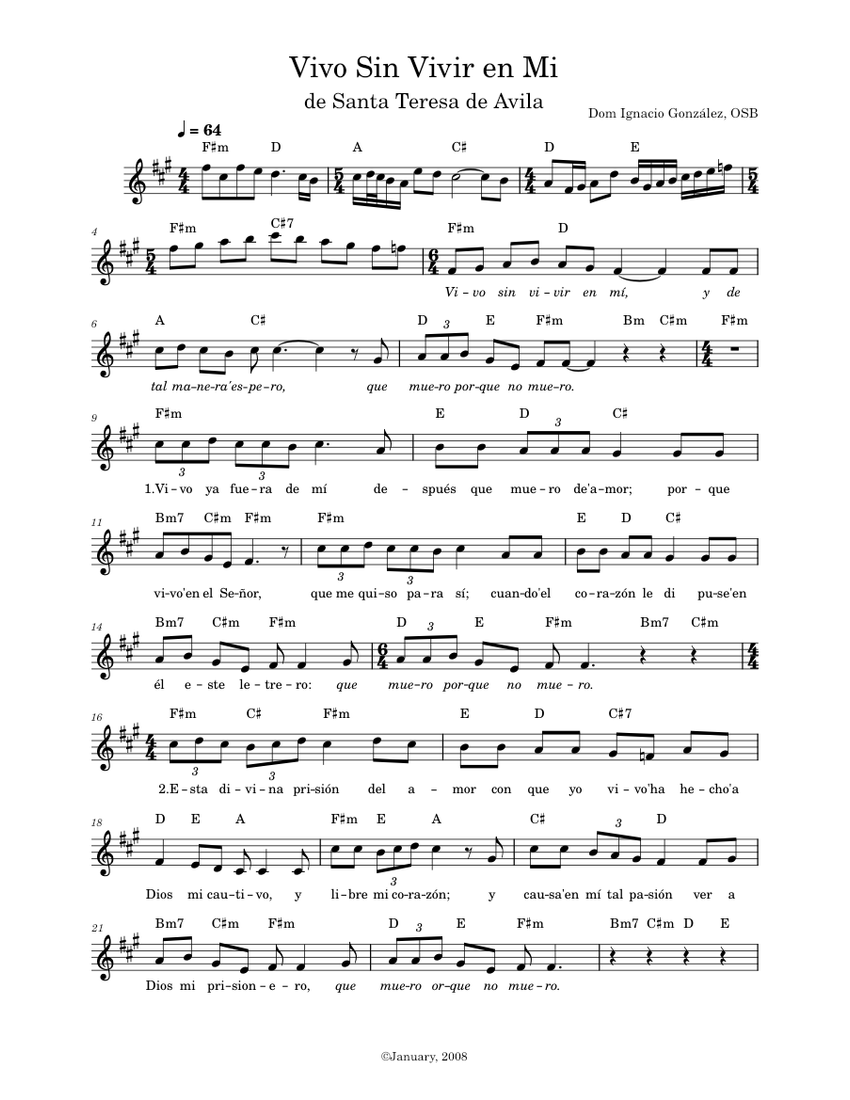 Vivo Sin Vivir en Mi_StaTeresa Sheet Music with Chords for Piano (Solo ...