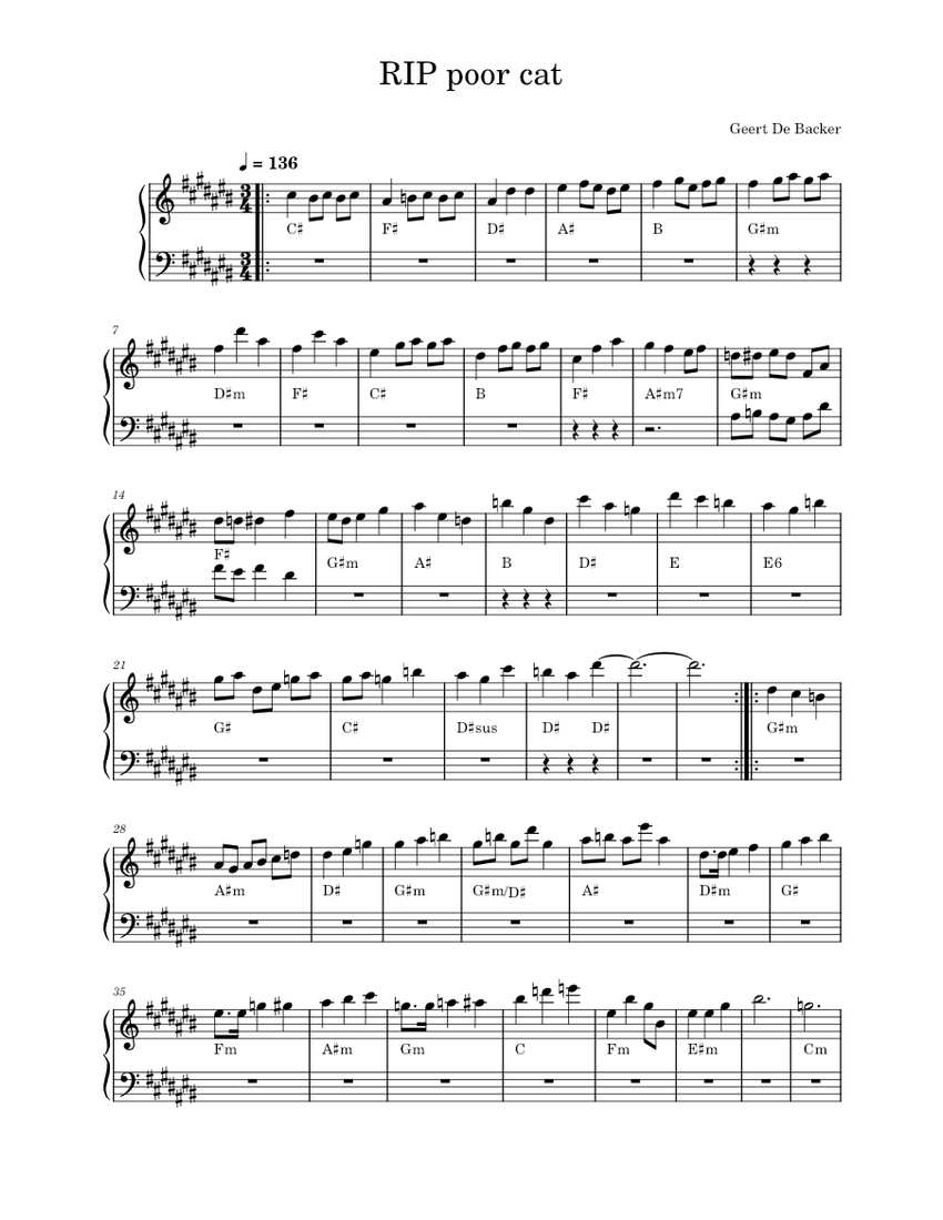 RIP poor cat - Geert De Backer Sheet music for Piano (Solo) Easy ...