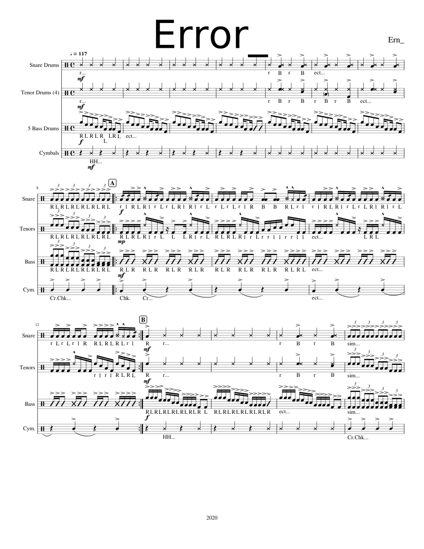 Error_ - Drumline Cadence Sheet Music for Crash (Marching Band ...