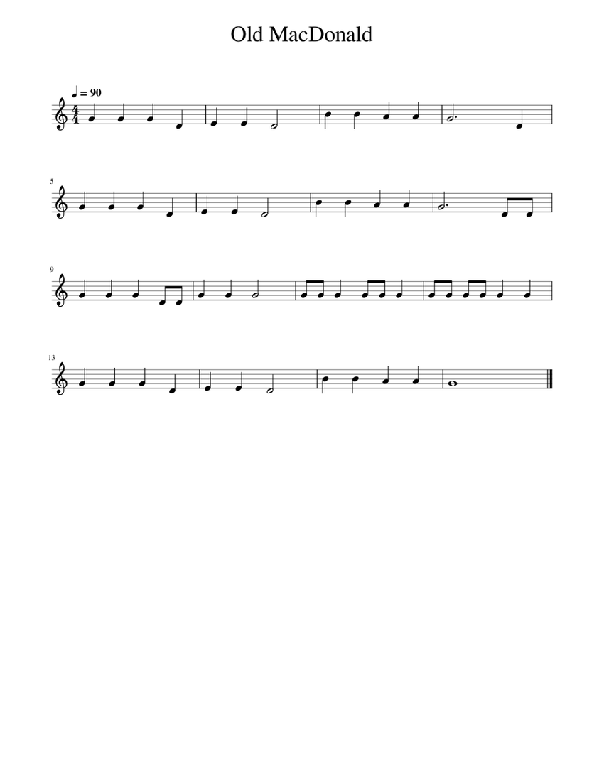Old MacDonald Sheet Music for Piano (Solo) Easy | MuseScore.com