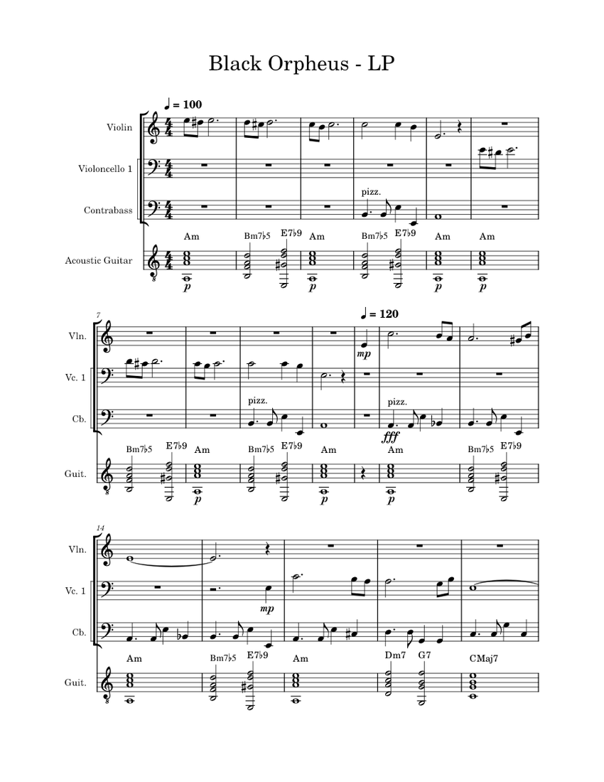 Black Orpheus Sheet Music with Chords for Contrabass, Violin, Cello ...