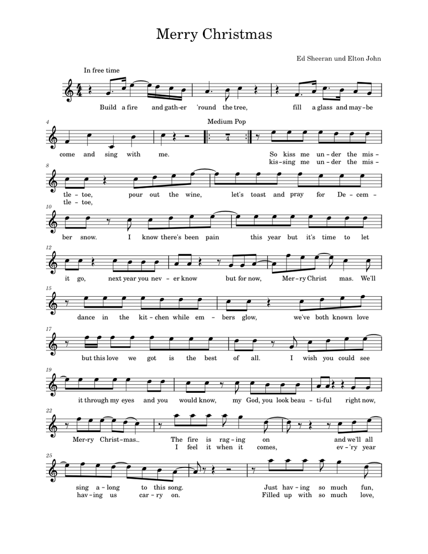 Merry Christmas – Ed Sheeran Merry Christmas Sheet Music for Vocals ...