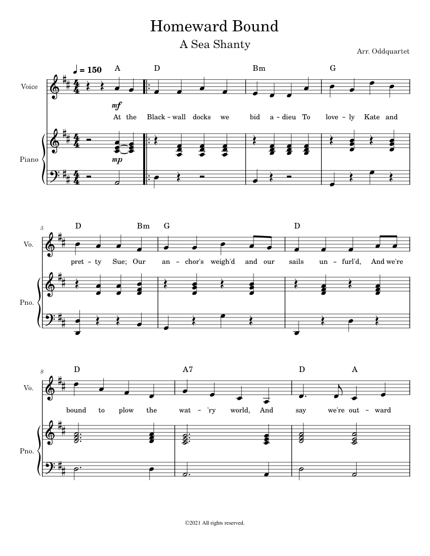 Homeward Bound Sheet Music for Piano, Vocals (Choral) | MuseScore.com